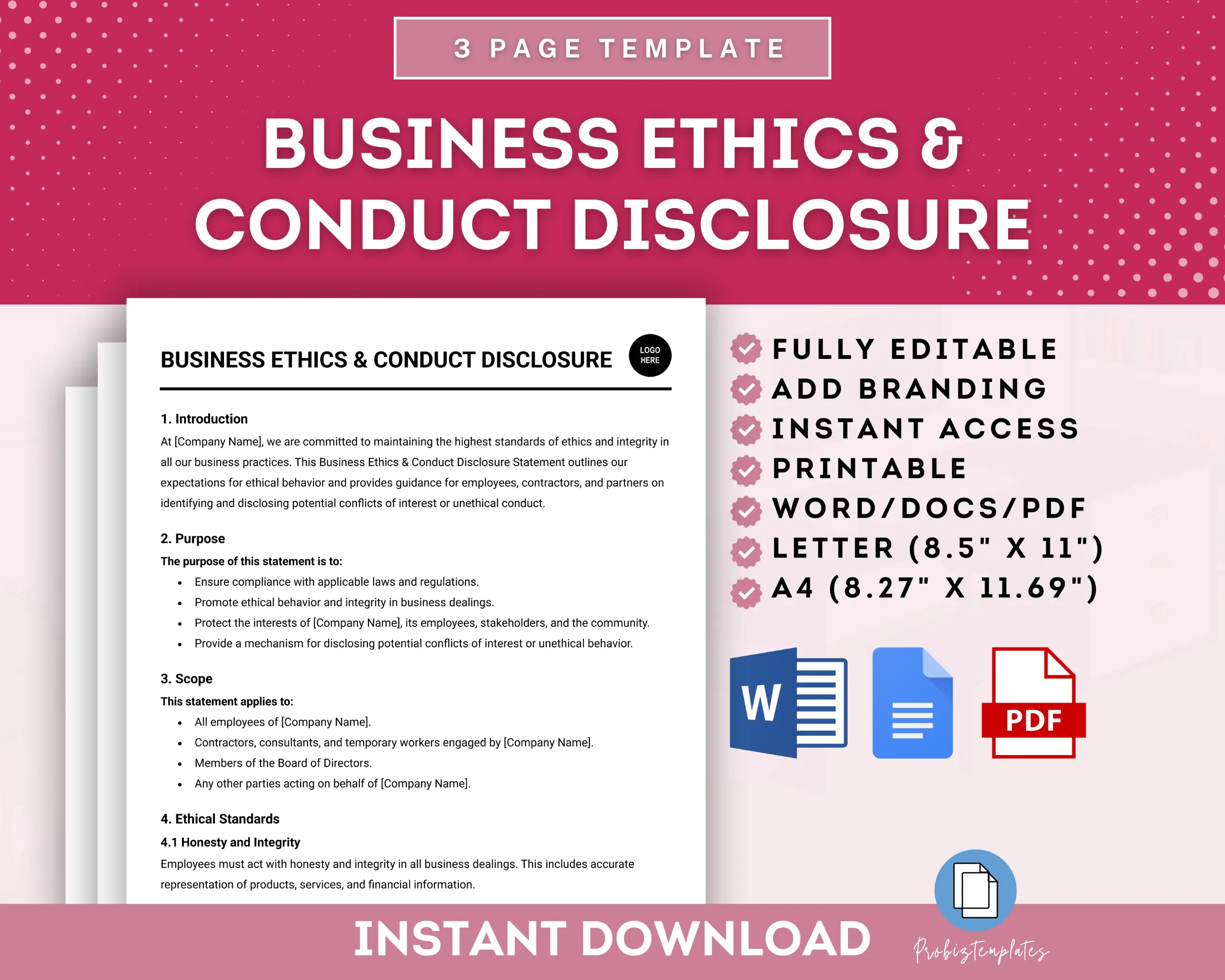 Business Ethics & Conduct Disclosure Template | ProBizTemplates