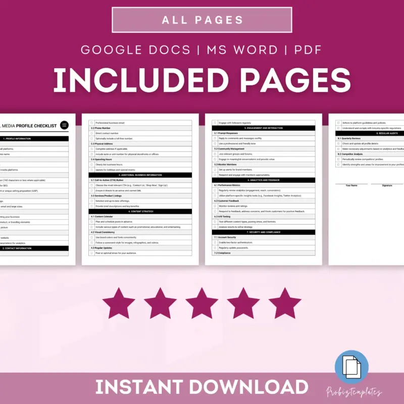 Business Social Media Profile Checklist Template | ProBizTemplates