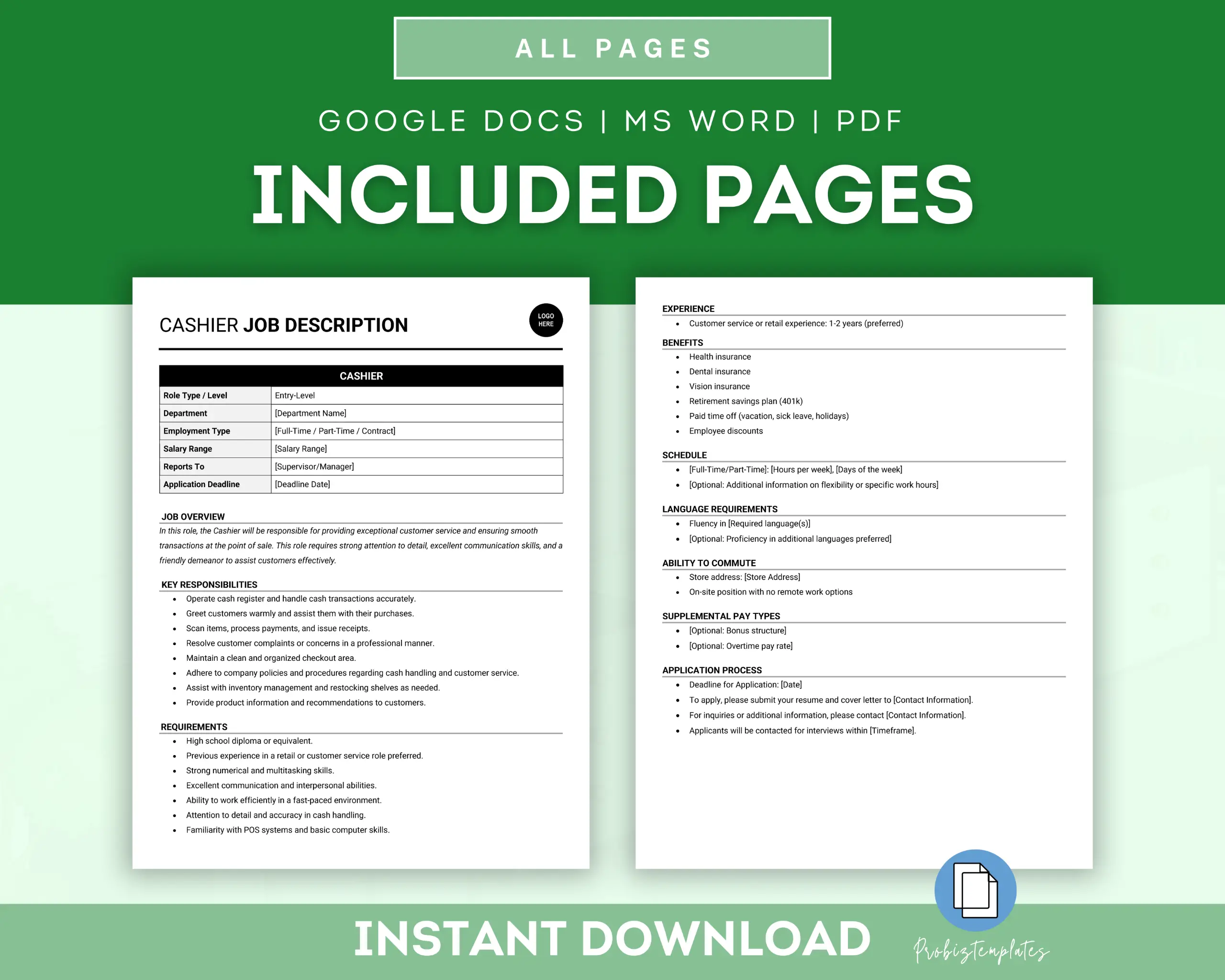 Cashier Job Description Template | ProBizTemplates