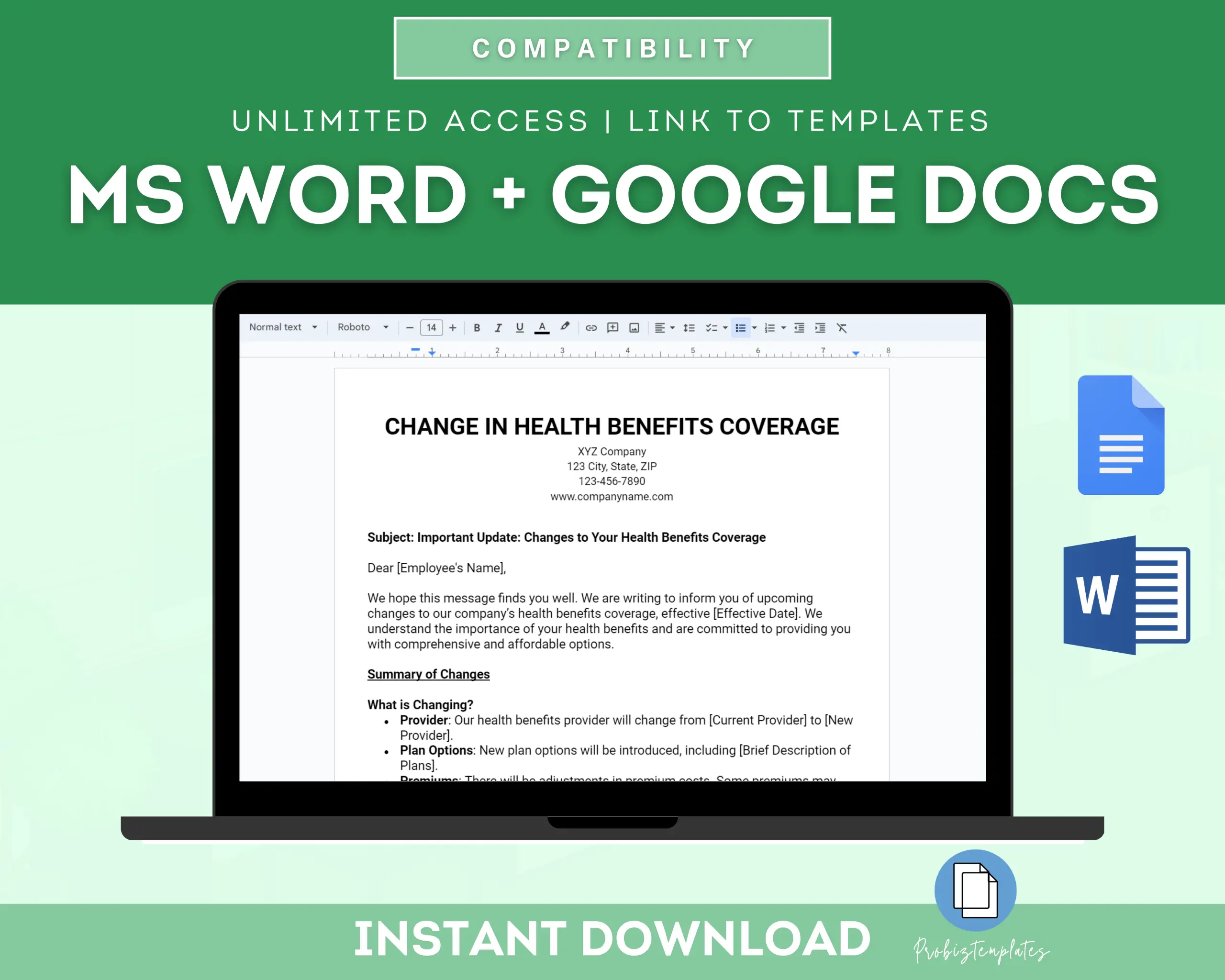 Change in Health Benefits Coverage Letter Template | ProBizTemplates