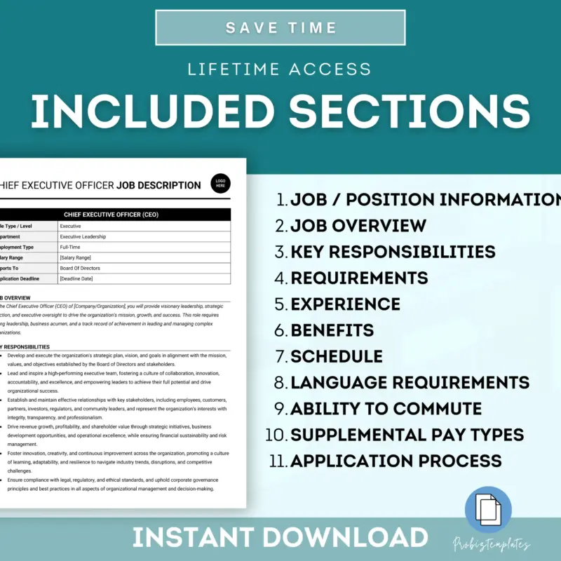 Chief Executive Officer (CEO) Job Description Template | ProBizTemplates