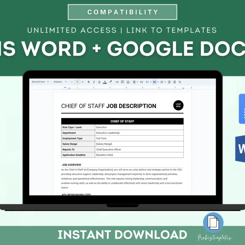 Chief Of Staff Job Description Template | ProBizTemplates