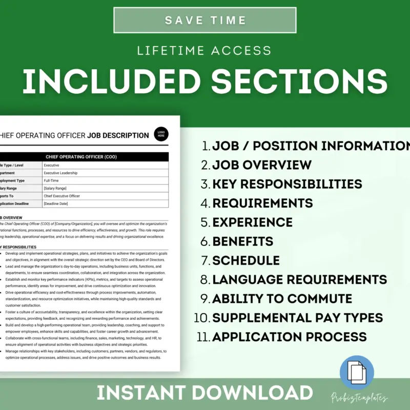 Chief Operating Officer (COO) Job Description Template | ProBizTemplates