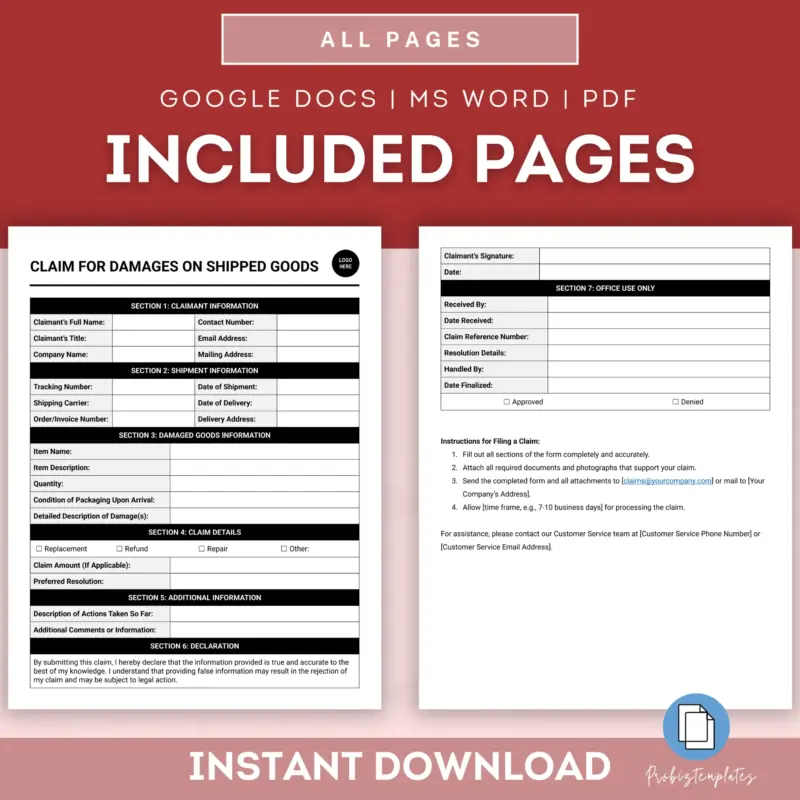 Claim For Damages On Shipped Goods Form Template | ProBizTemplates