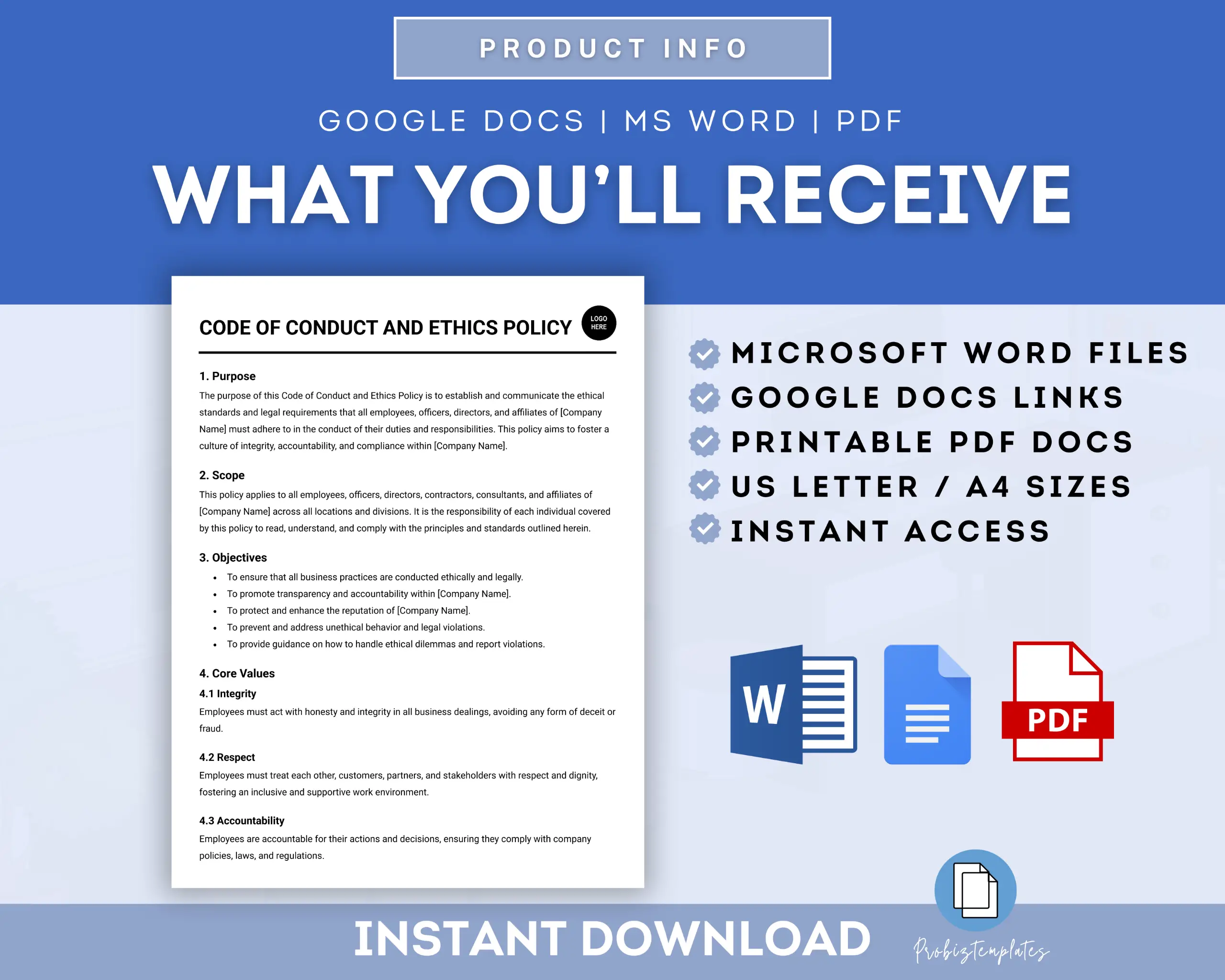 Code Of Conduct & Ethics Policy Template | ProBizTemplates
