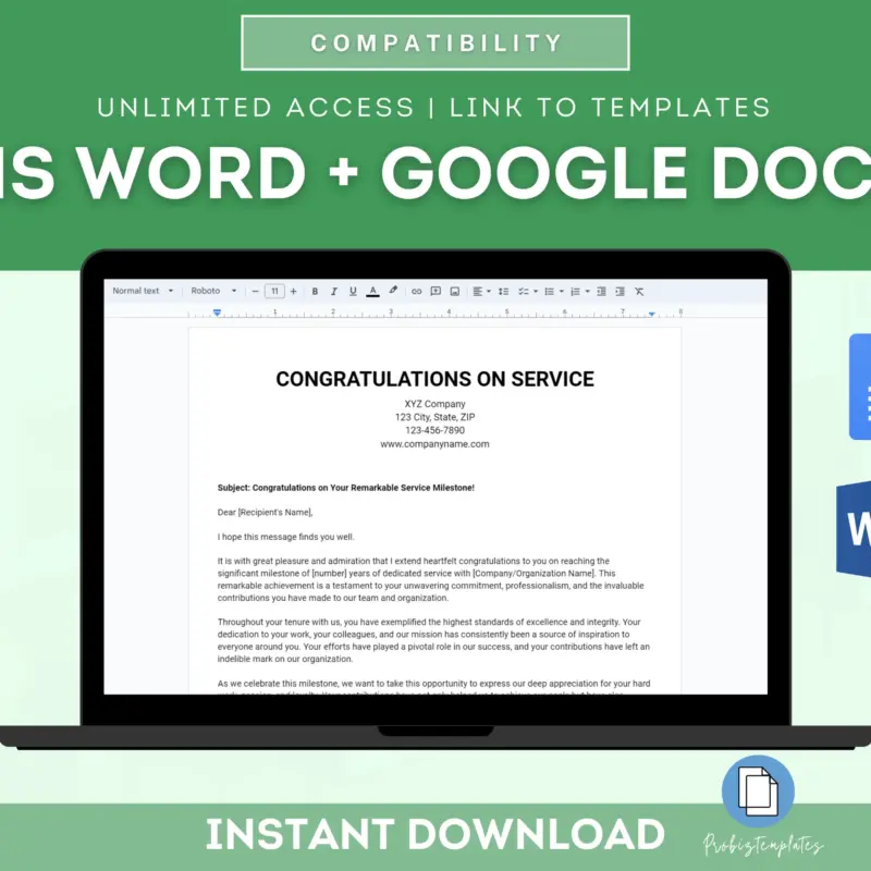 Congratulations On Service Letter Template | ProBizTemplates