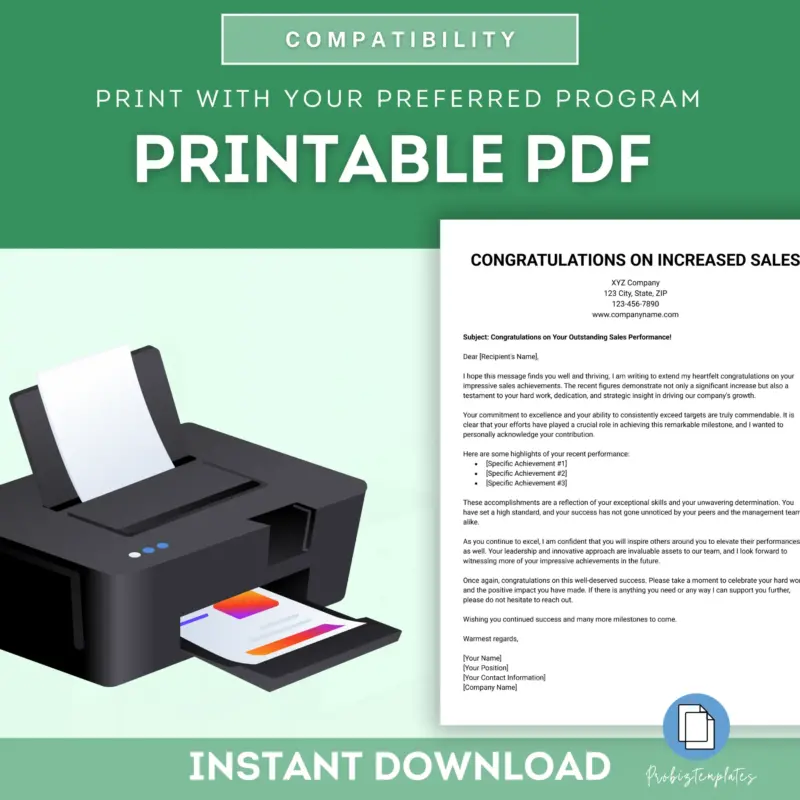 Congratulations On Increased Sales Letter Template | ProBizTemplates