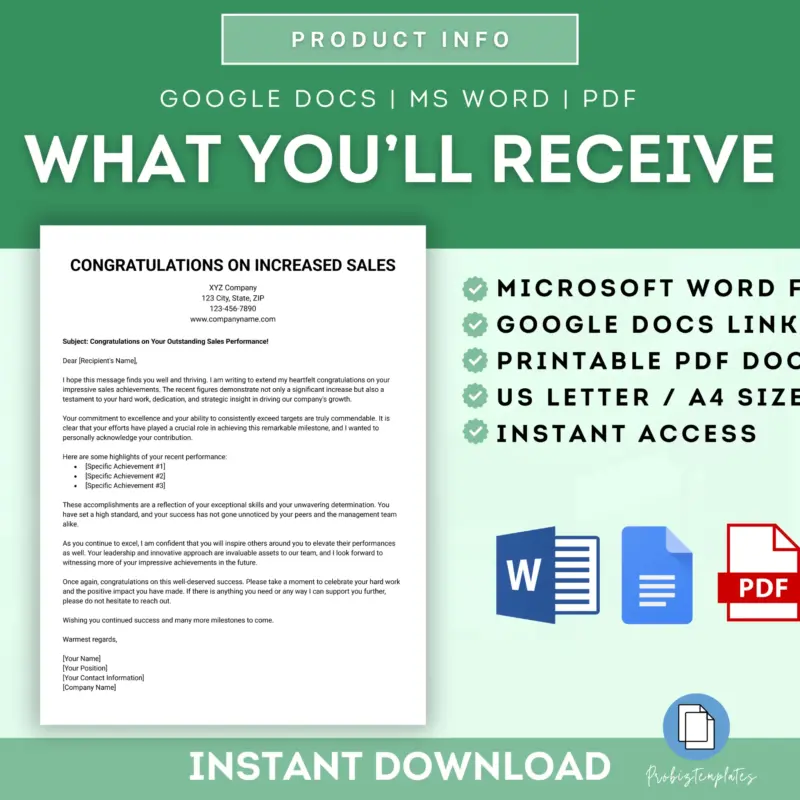 Congratulations On Increased Sales Letter Template | ProBizTemplates