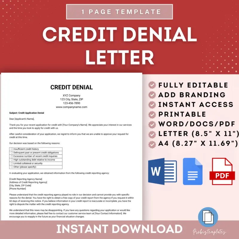 Credit Denial Letter Template | ProBizTemplates