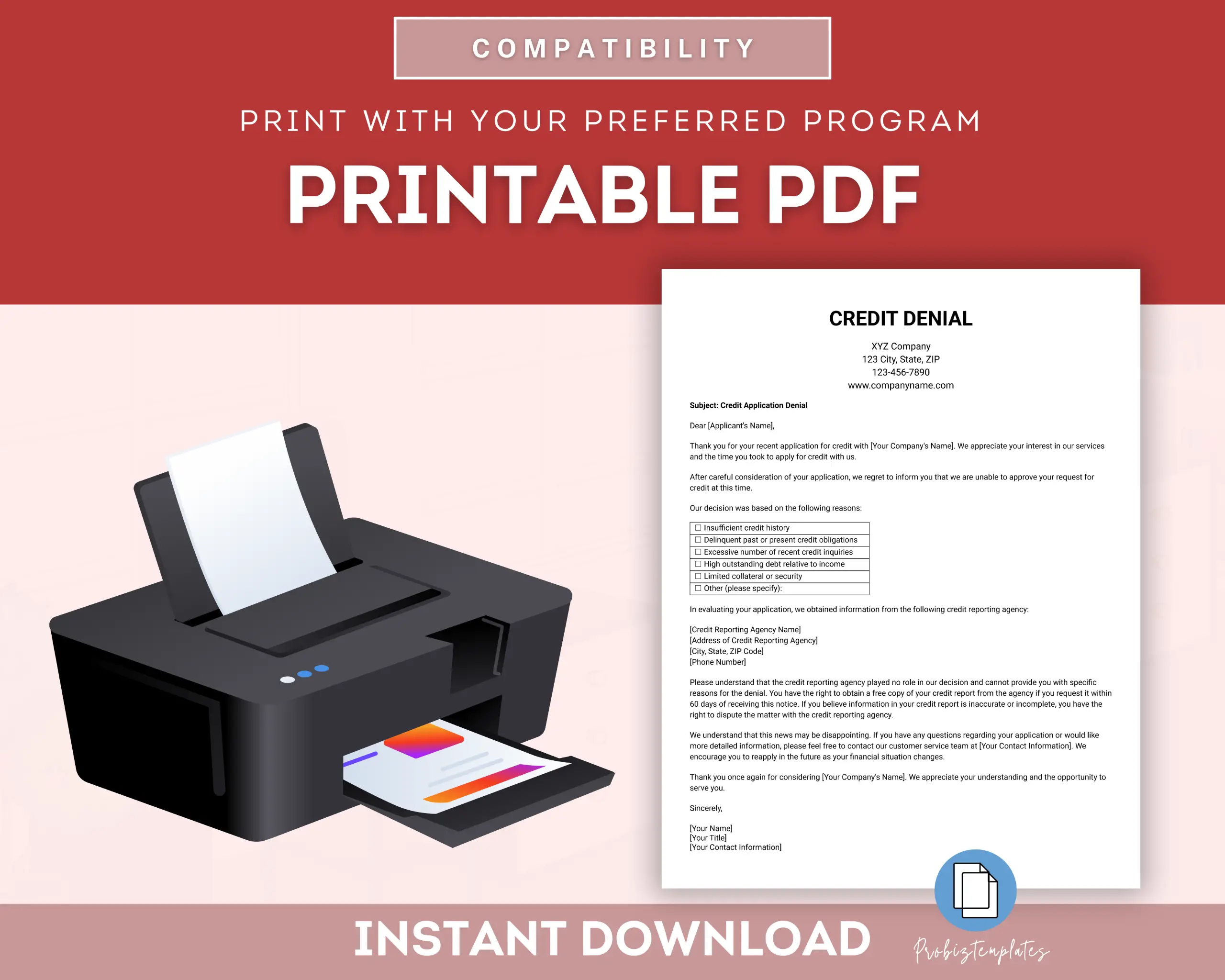 Credit Denial Letter Template | ProBizTemplates