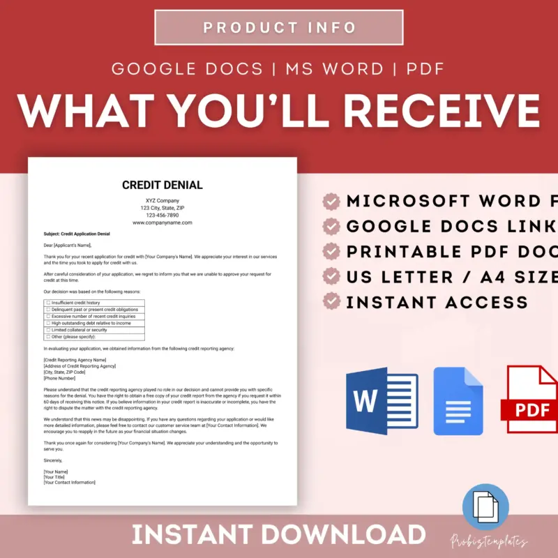 Credit Denial Letter Template | ProBizTemplates