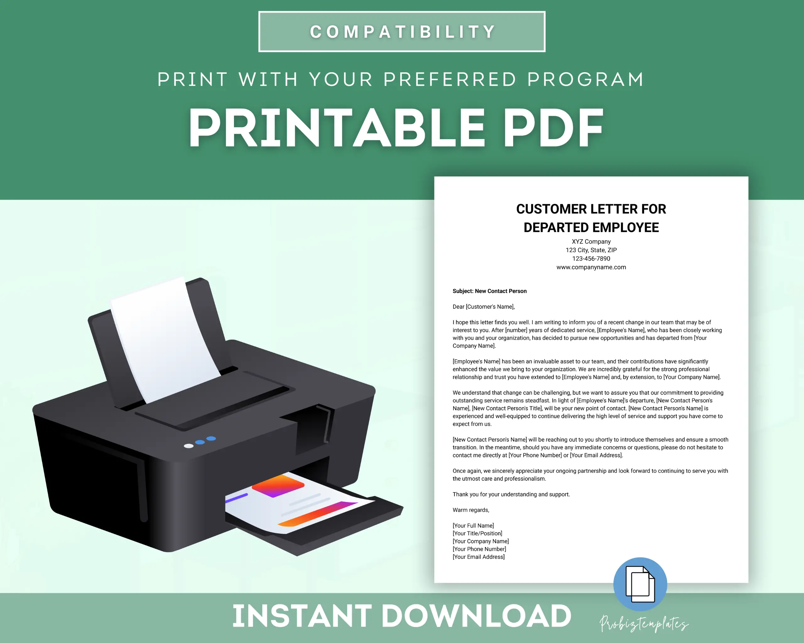 Customer Letter For Departed Employee Letter Template | ProBizTemplates