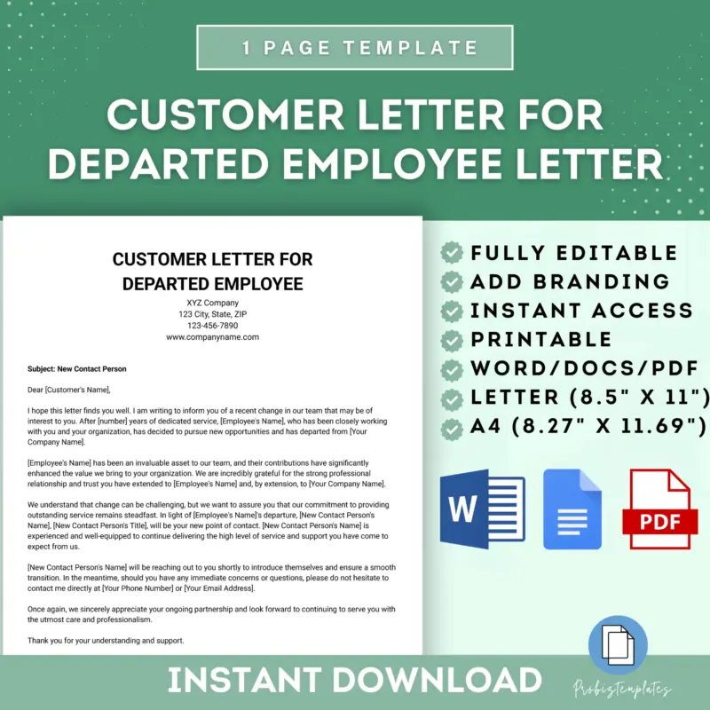 Customer Letter For Departed Employee Letter Template | ProBizTemplates