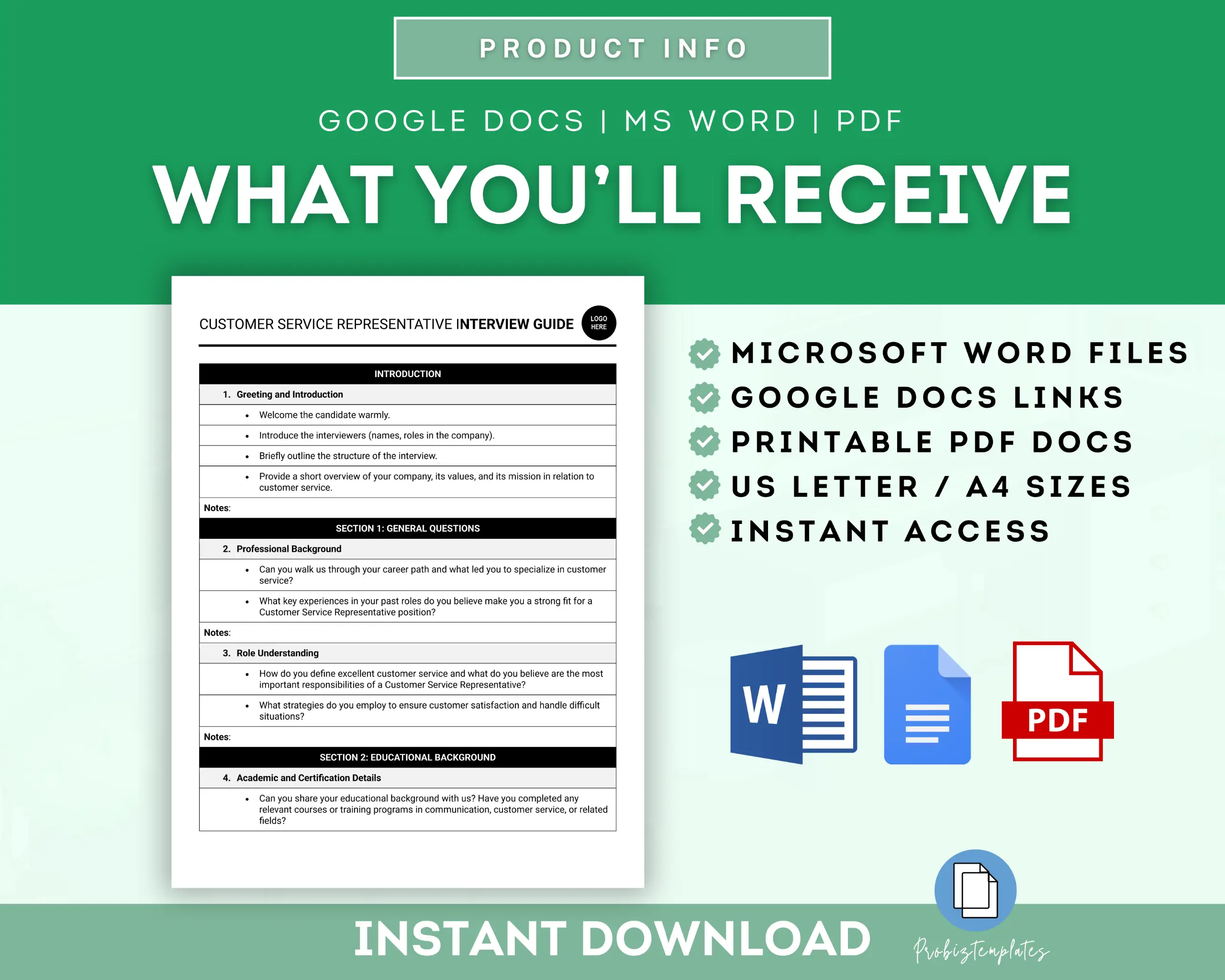 Customer Service Representative Interview Guide Template | ProBizTemplates