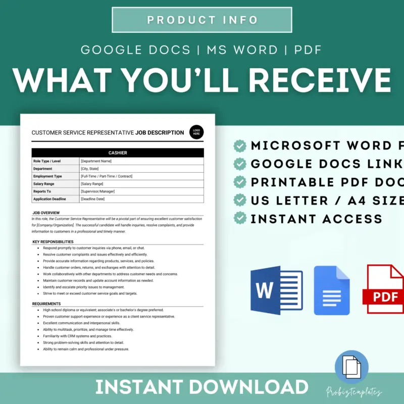 Customer Service Representative Job Description Template | ProBizTemplates