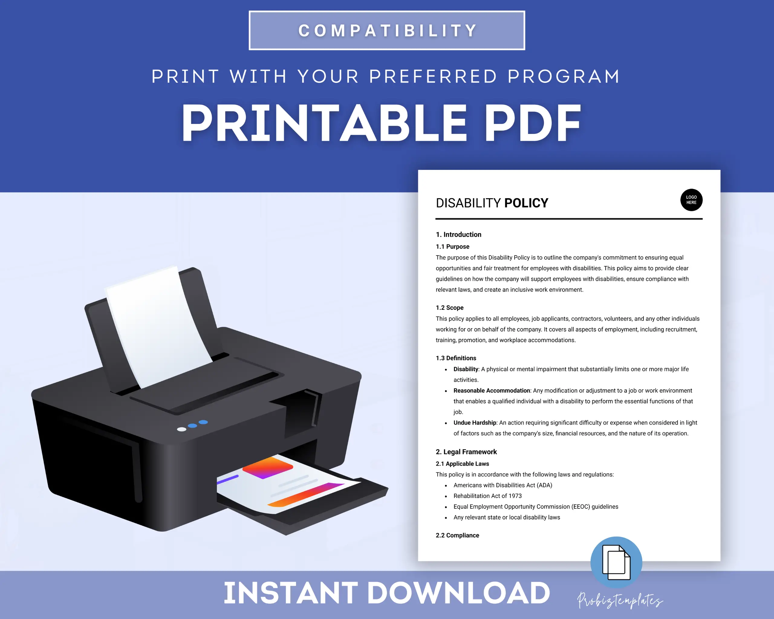 Disability Policy Template | ProBizTemplates