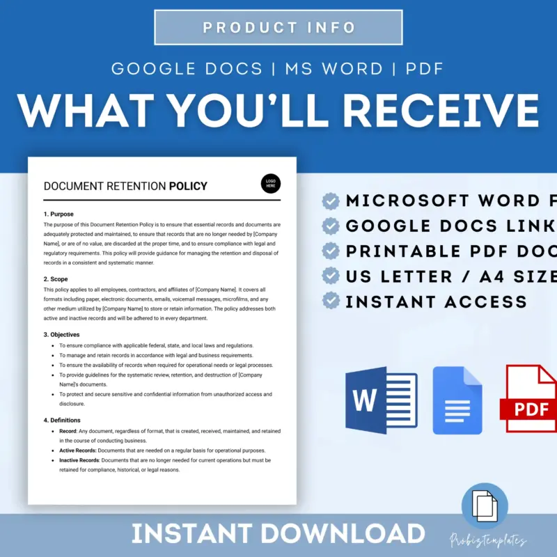 Document Retention Policy Template Probiztemplates