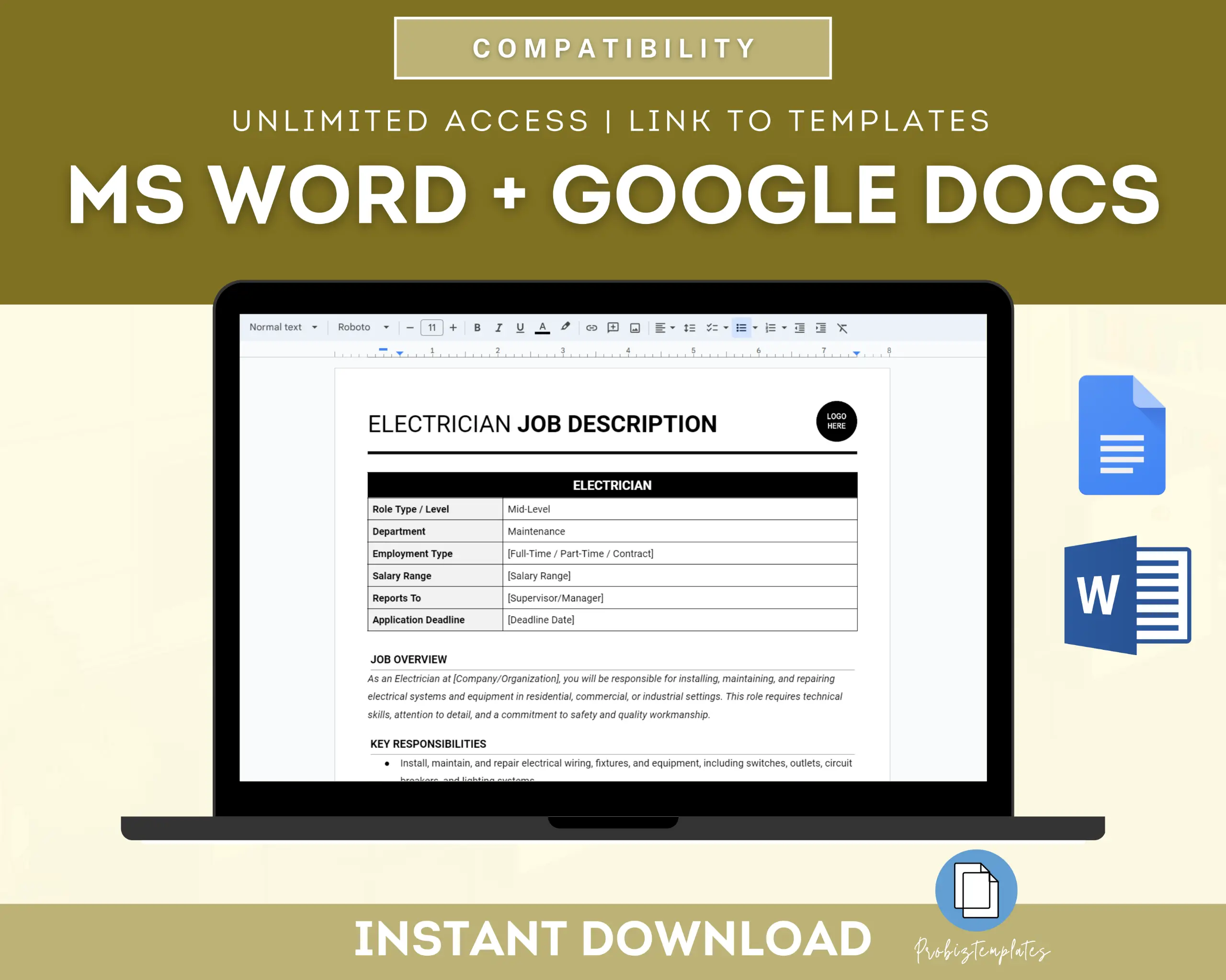 Electrician Job Description Template | ProBizTemplates