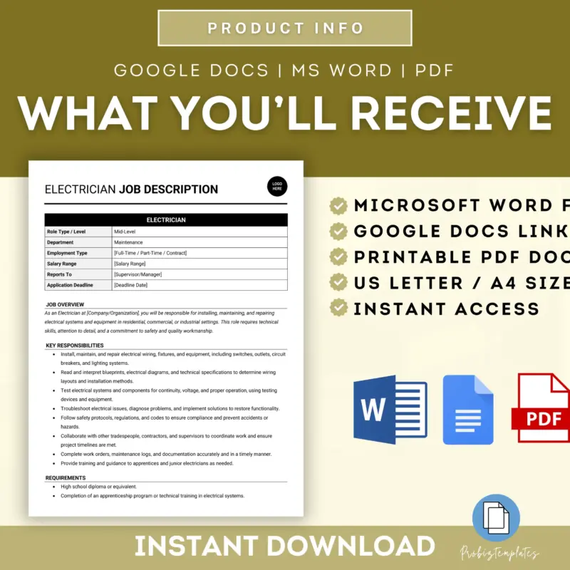 Electrician Job Description Template | ProBizTemplates