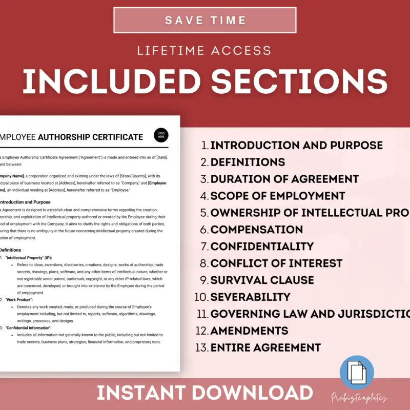 Employee Authorship Certificate Agreement Template | ProBizTemplates