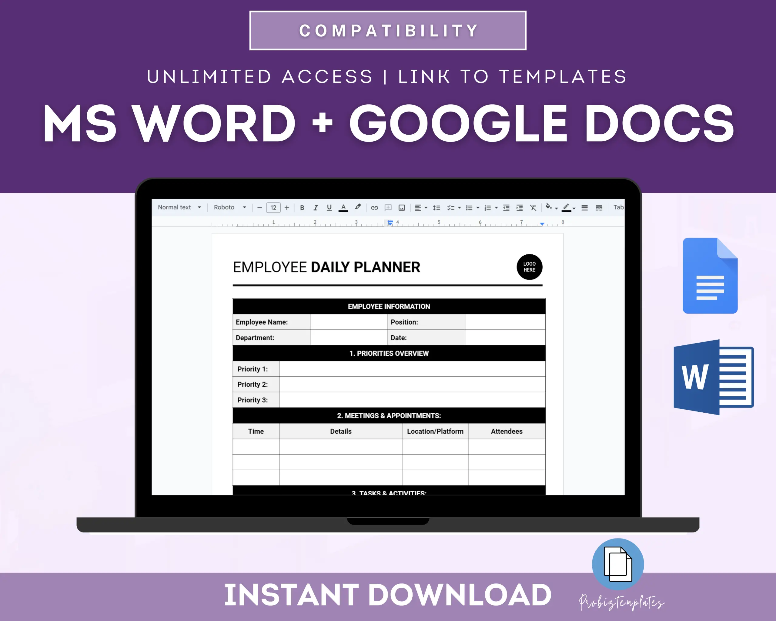 Employee Daily Planner Template | ProBizTemplates