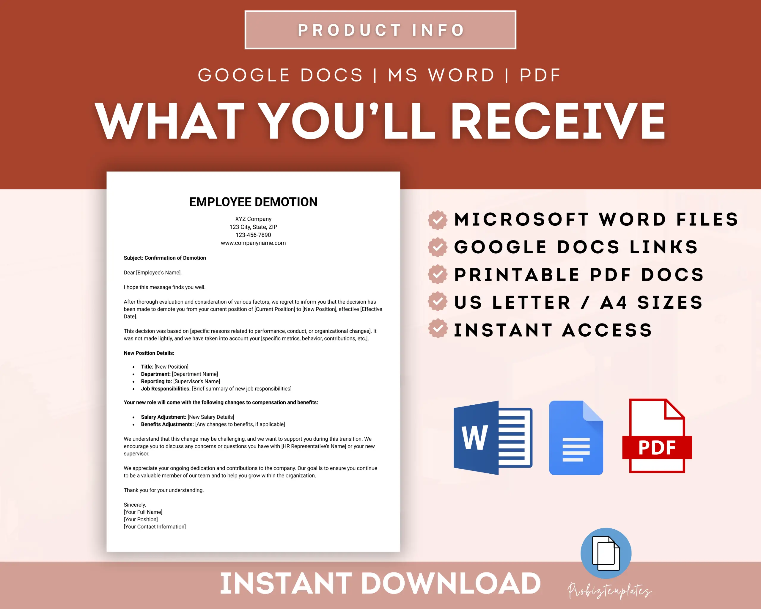 Employee Demotion Letter Template | ProBizTemplates