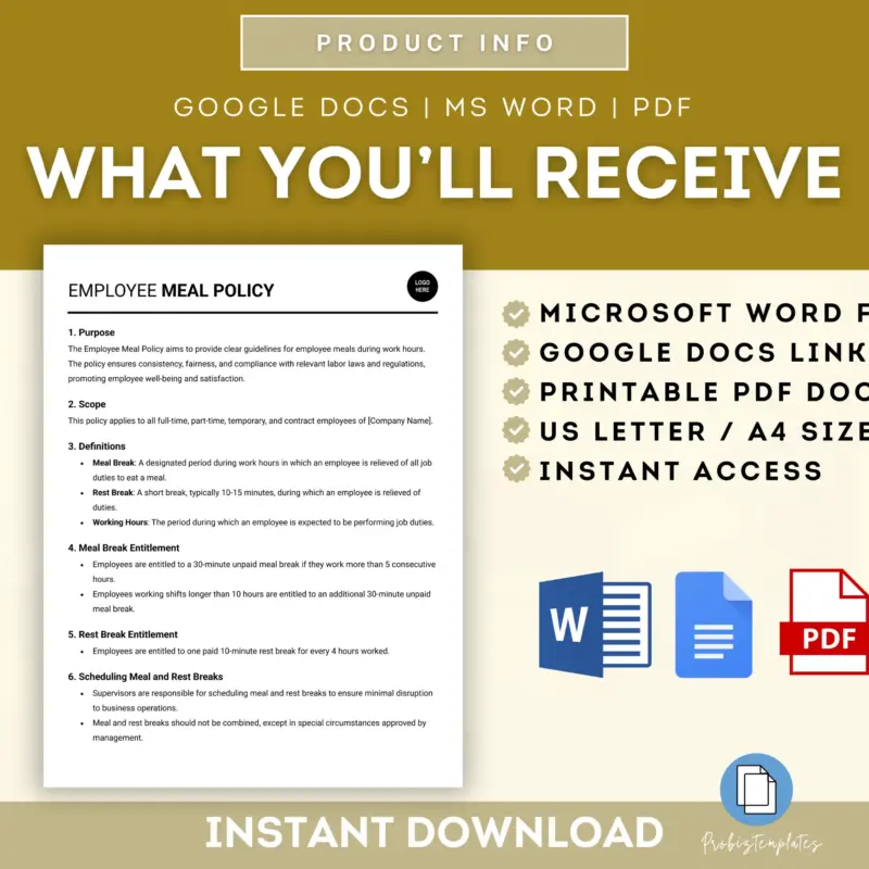 Employee Meal Policy Template | ProBizTemplates