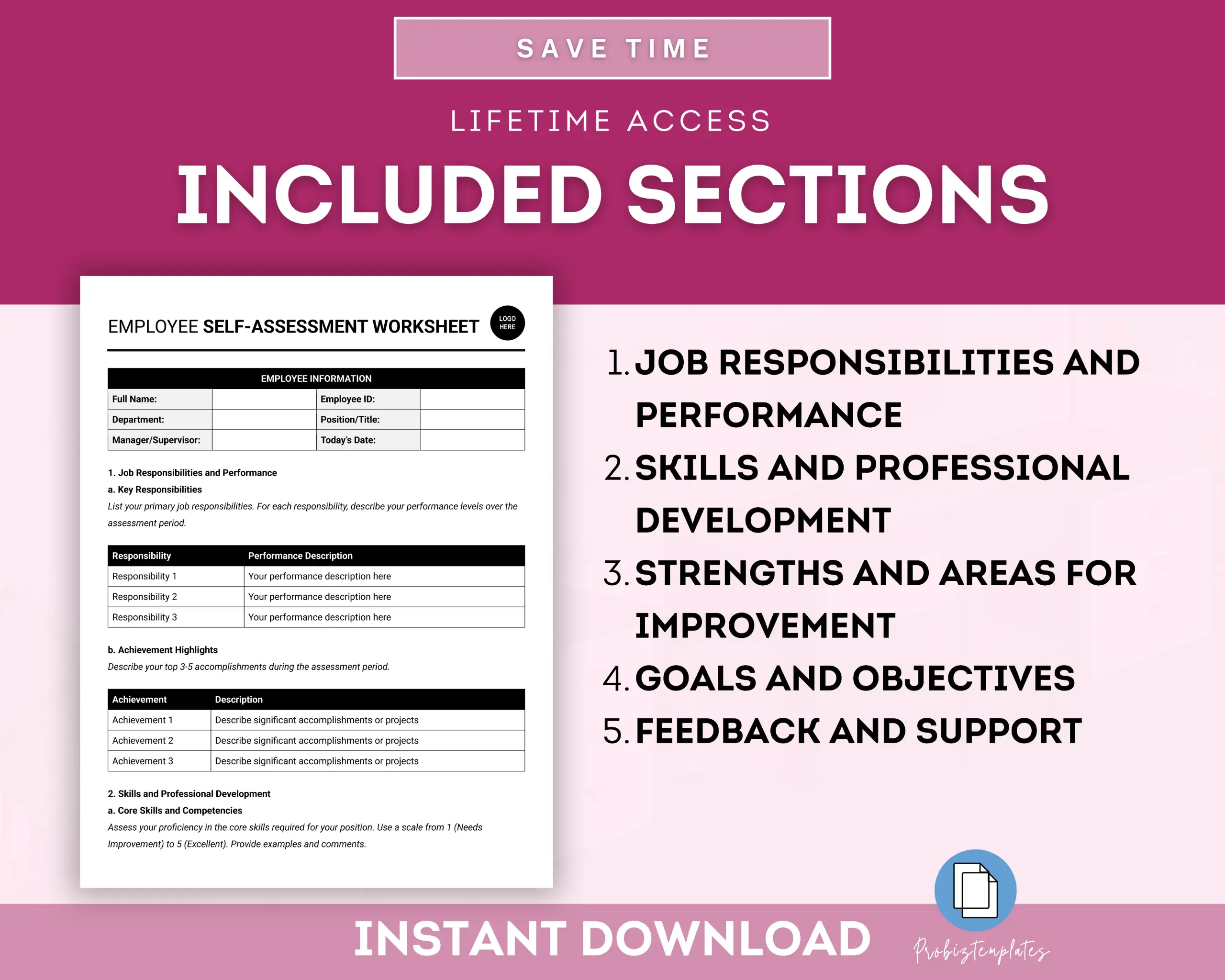 Employee Self-Assessment Worksheet Template | ProBizTemplates