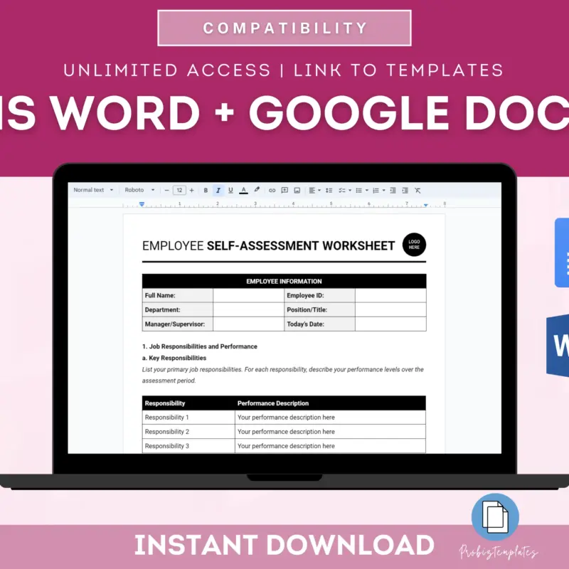 Employee Self-Assessment Worksheet Template | ProBizTemplates