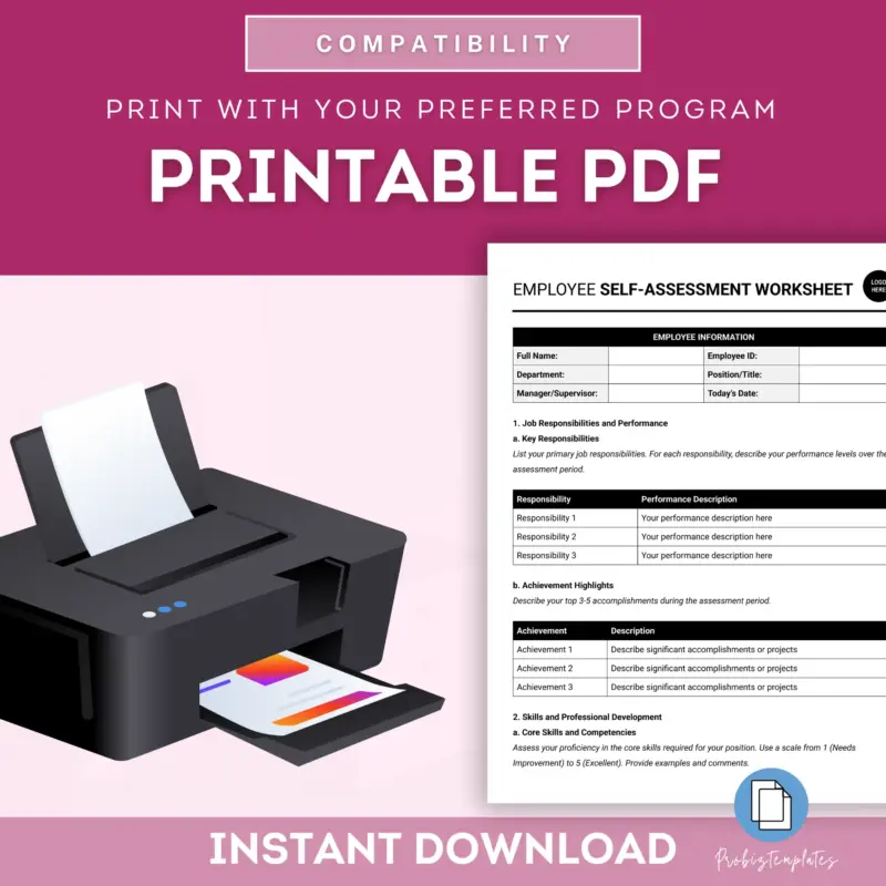 Employee Self-Assessment Worksheet Template | ProBizTemplates