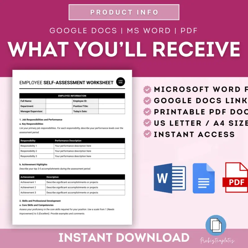 Employee Self-Assessment Worksheet Template | ProBizTemplates