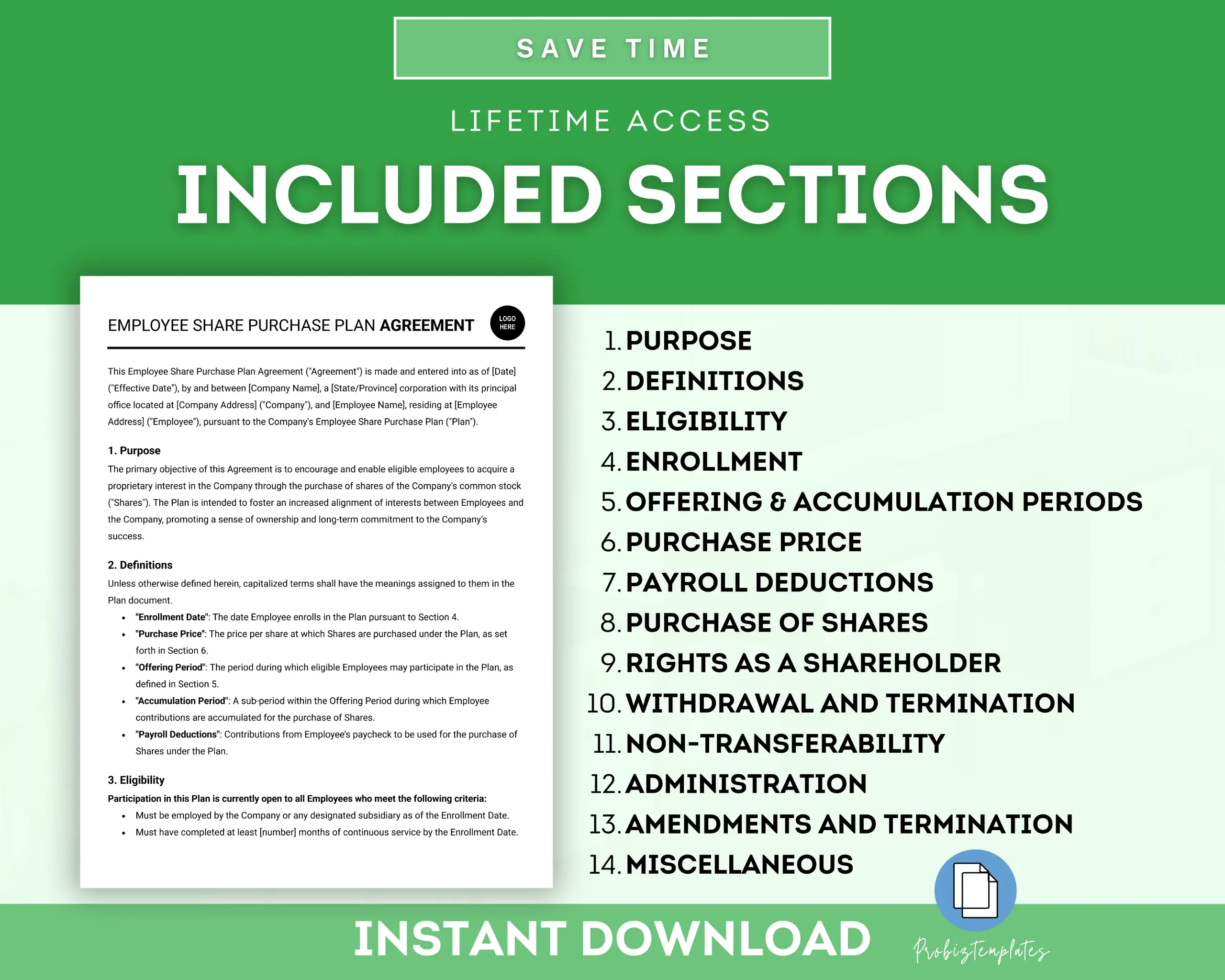 Employee Share Purchase Plan Agreement Template | ProBizTemplates