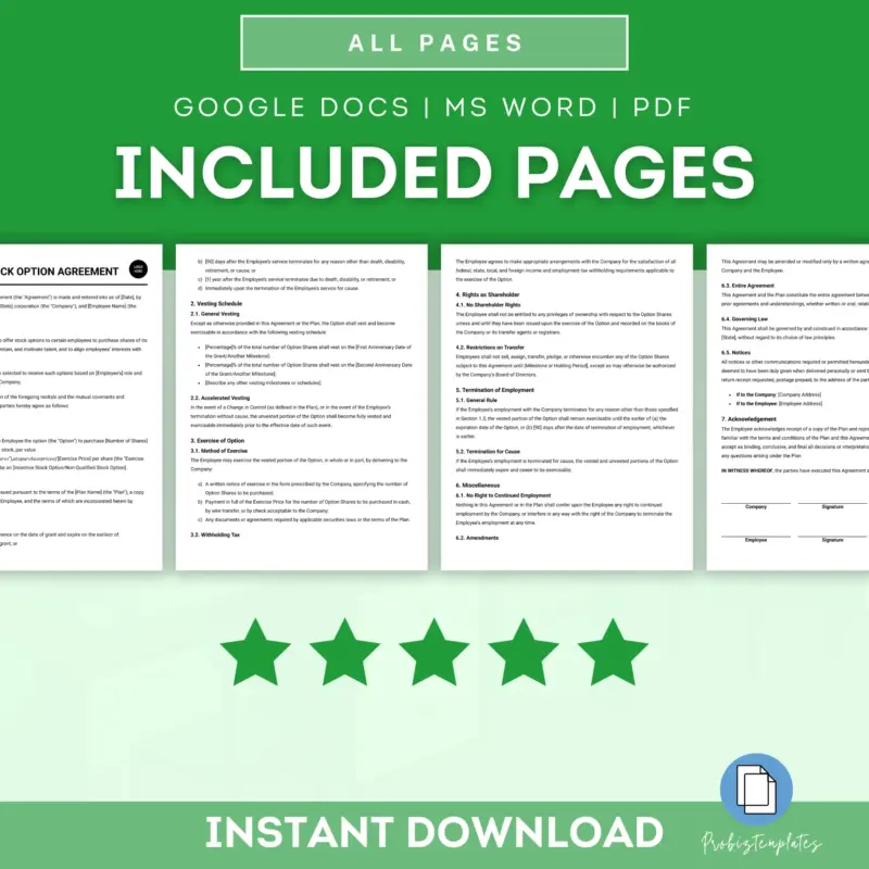 Employee Stock Option Agreement Template | ProBizTemplates
