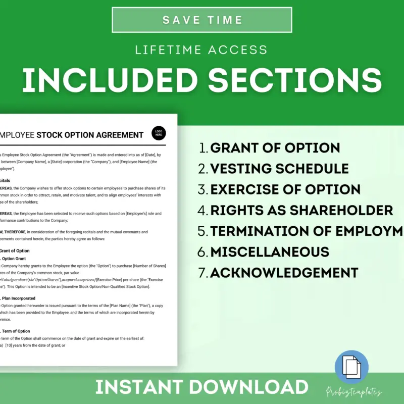 Employee Stock Option Agreement Template | ProBizTemplates