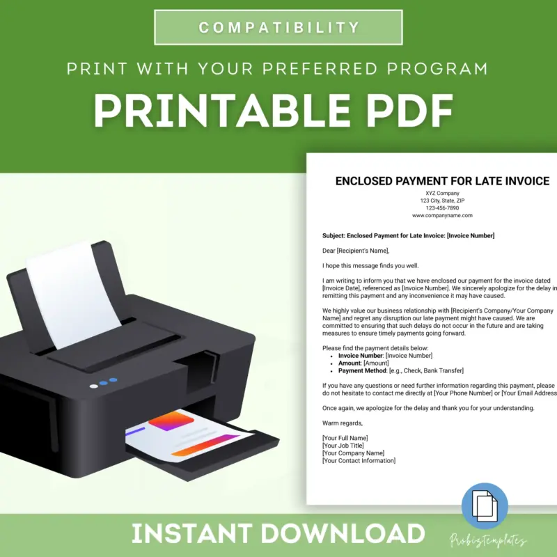 Enclosed Payment For Late Invoice Letter Template | ProBizTemplates
