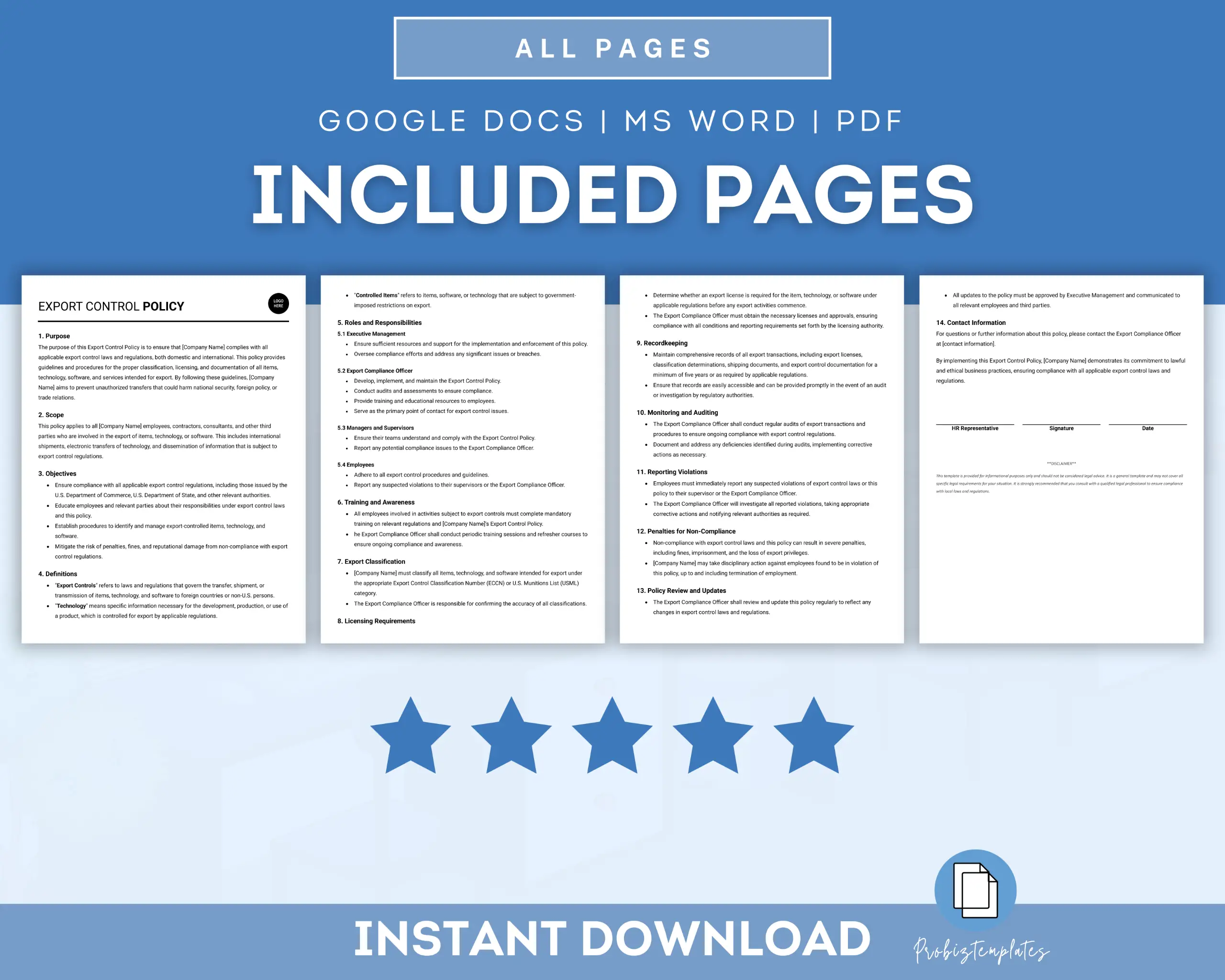 Export Control Policy Template | ProBizTemplates