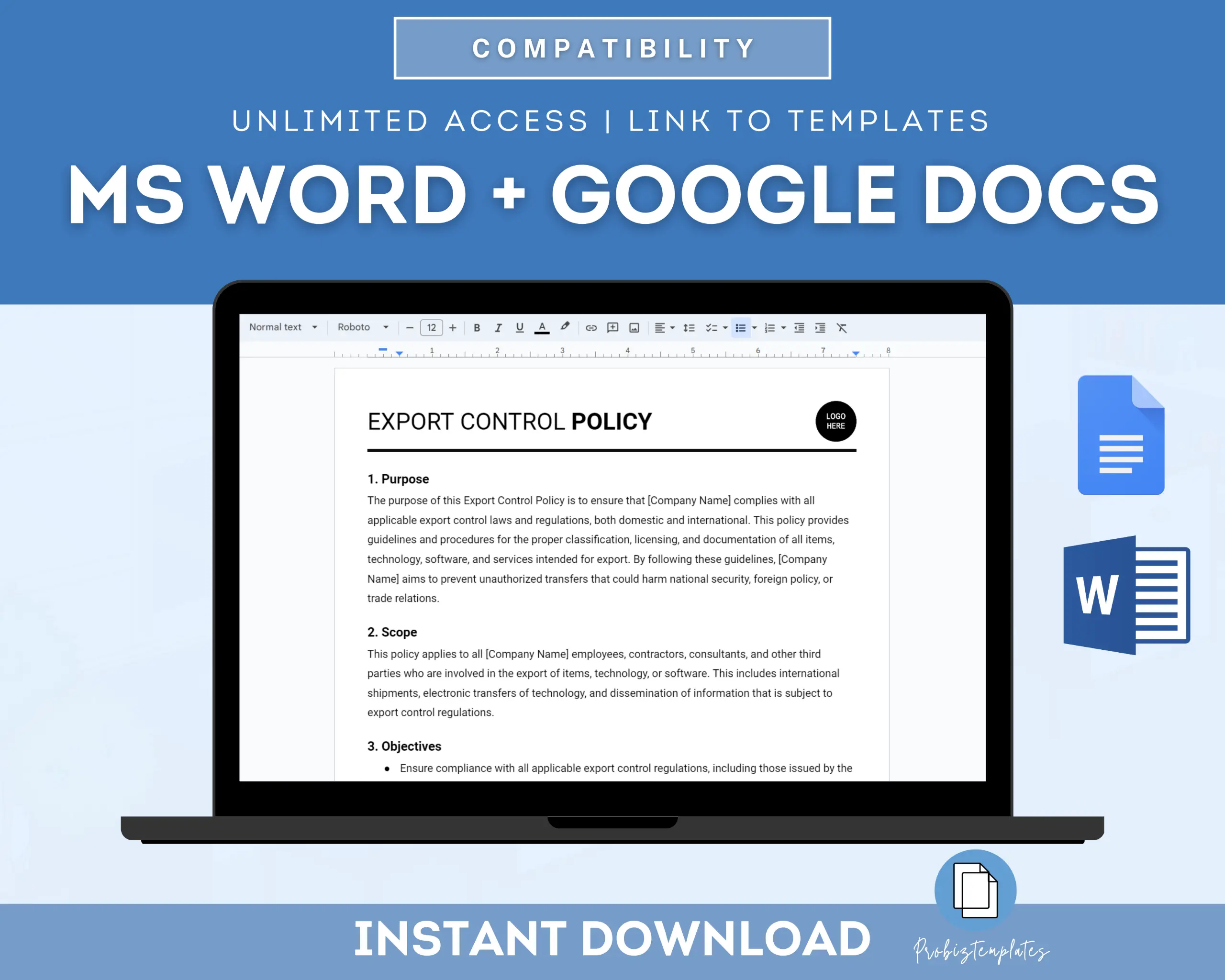 Export Control Policy Template | ProBizTemplates