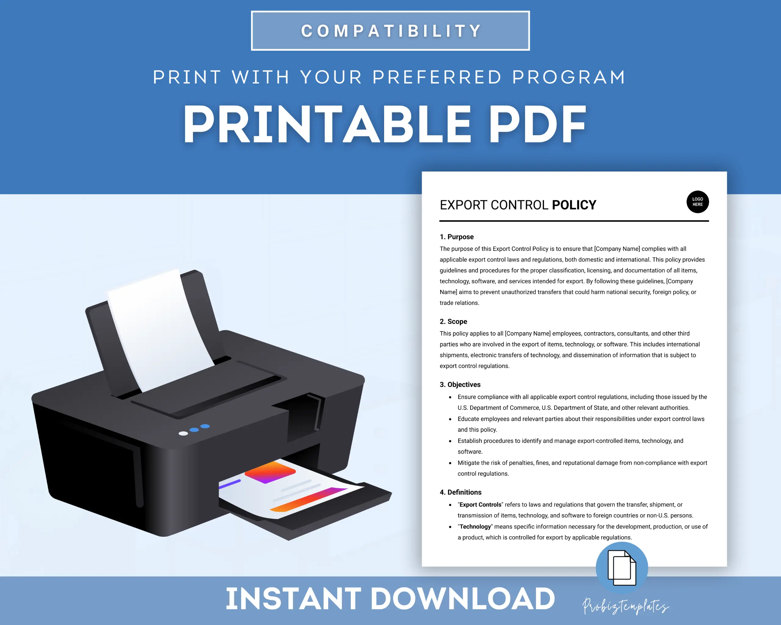 Export Control Policy Template | ProBizTemplates