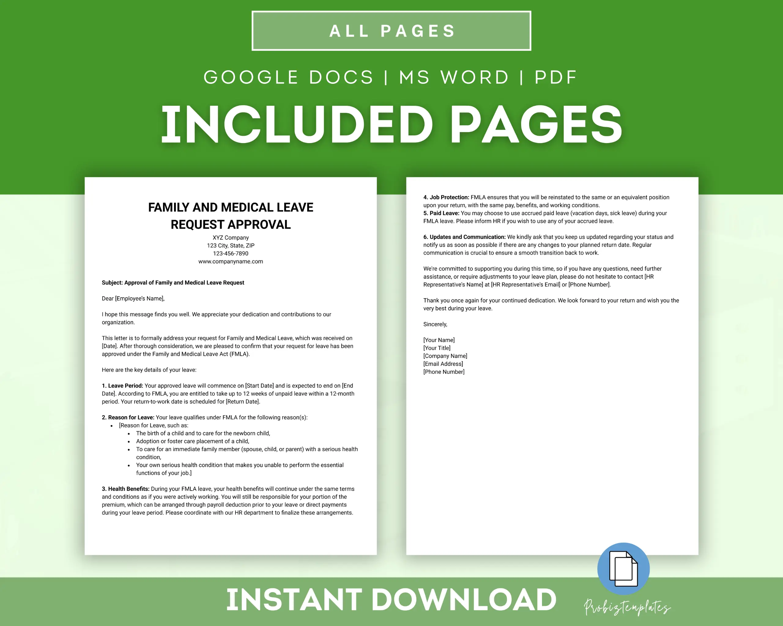 Family And Medical Leave Request Approval Letter Template | ProBizTemplates