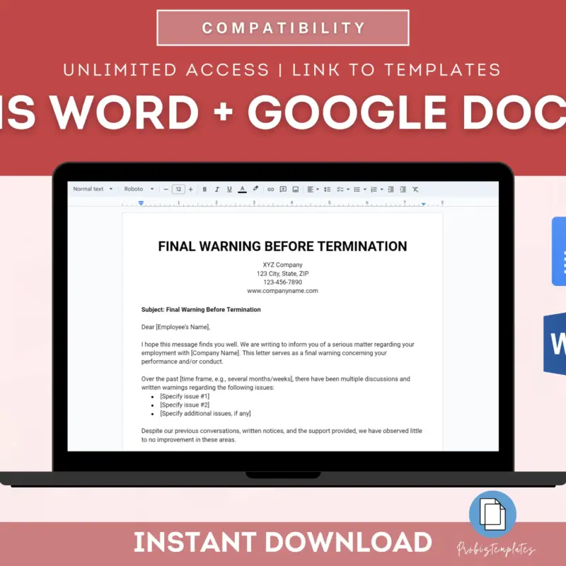 Final Warning Before Termination Letter Template | ProBizTemplates