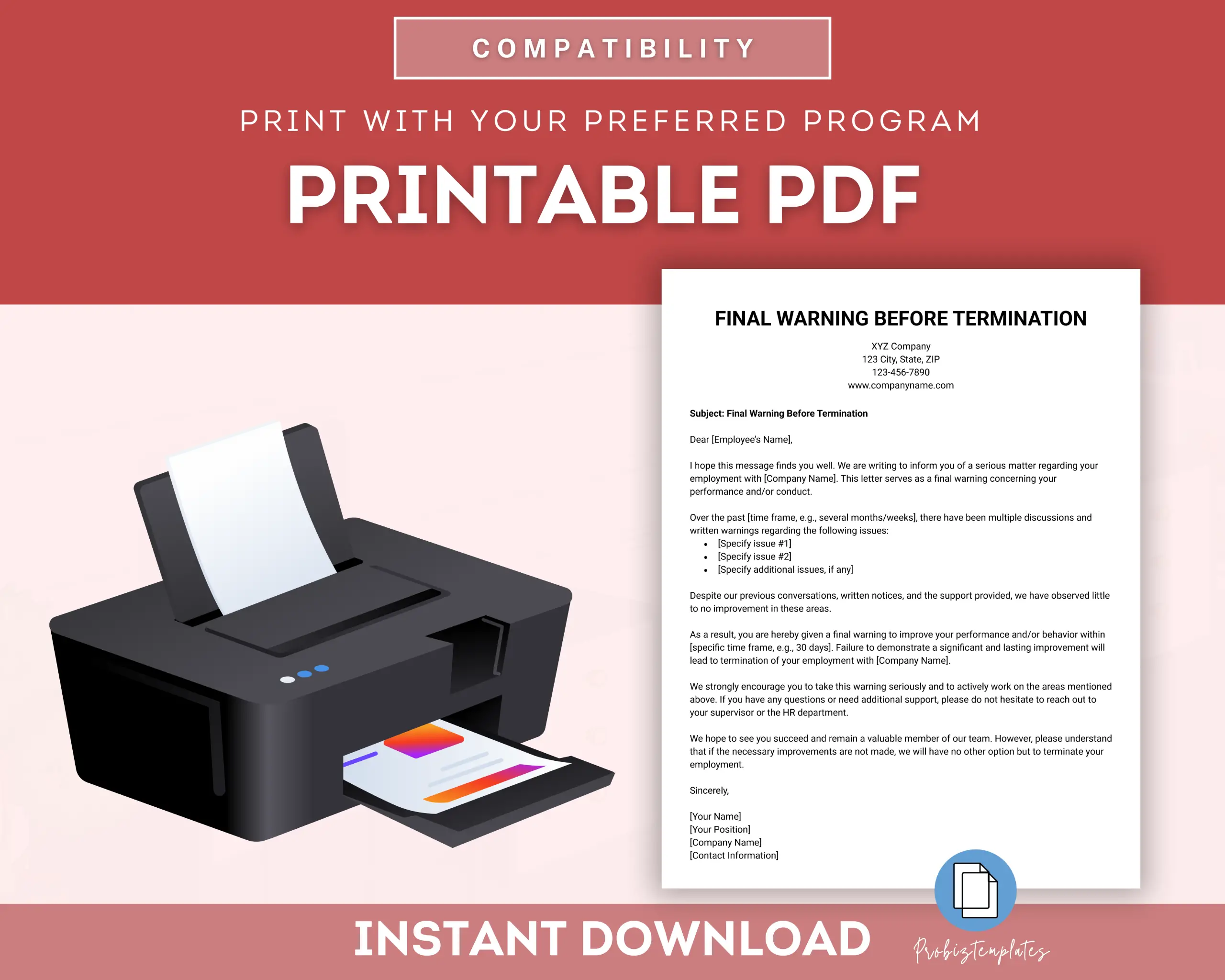 Final Warning Before Termination Letter Template | ProBizTemplates