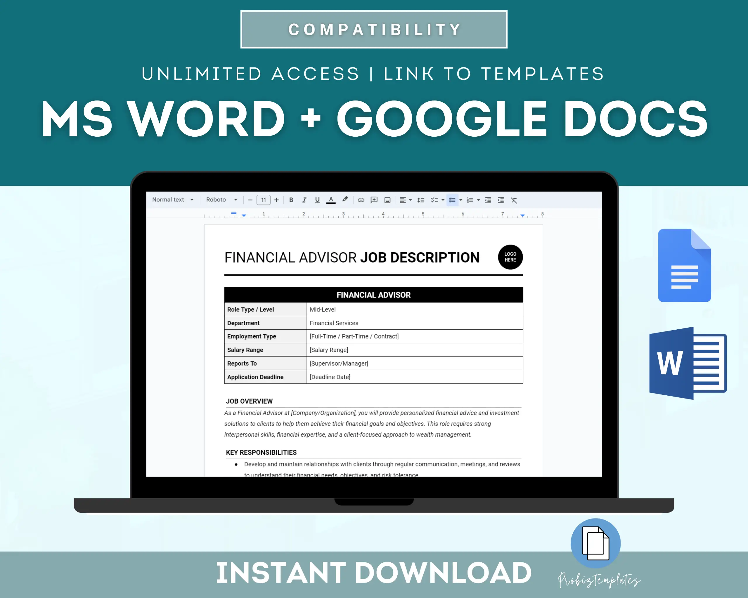 Financial Advisor Job Description Template | ProBizTemplates