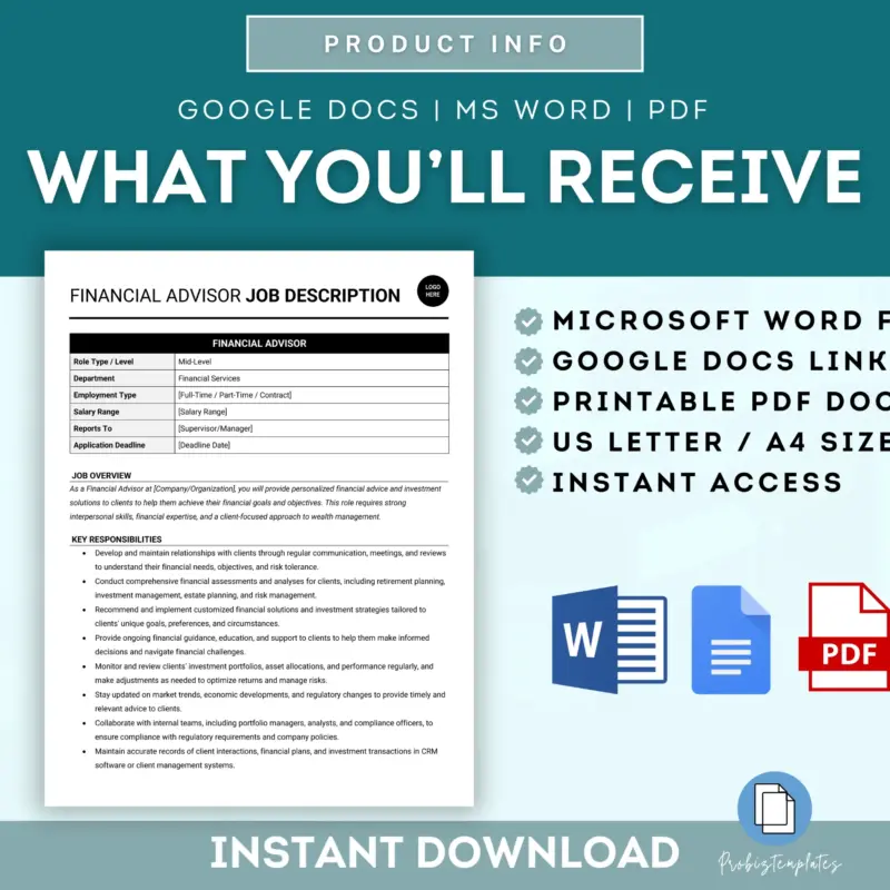 Financial Advisor Job Description Template | ProBizTemplates