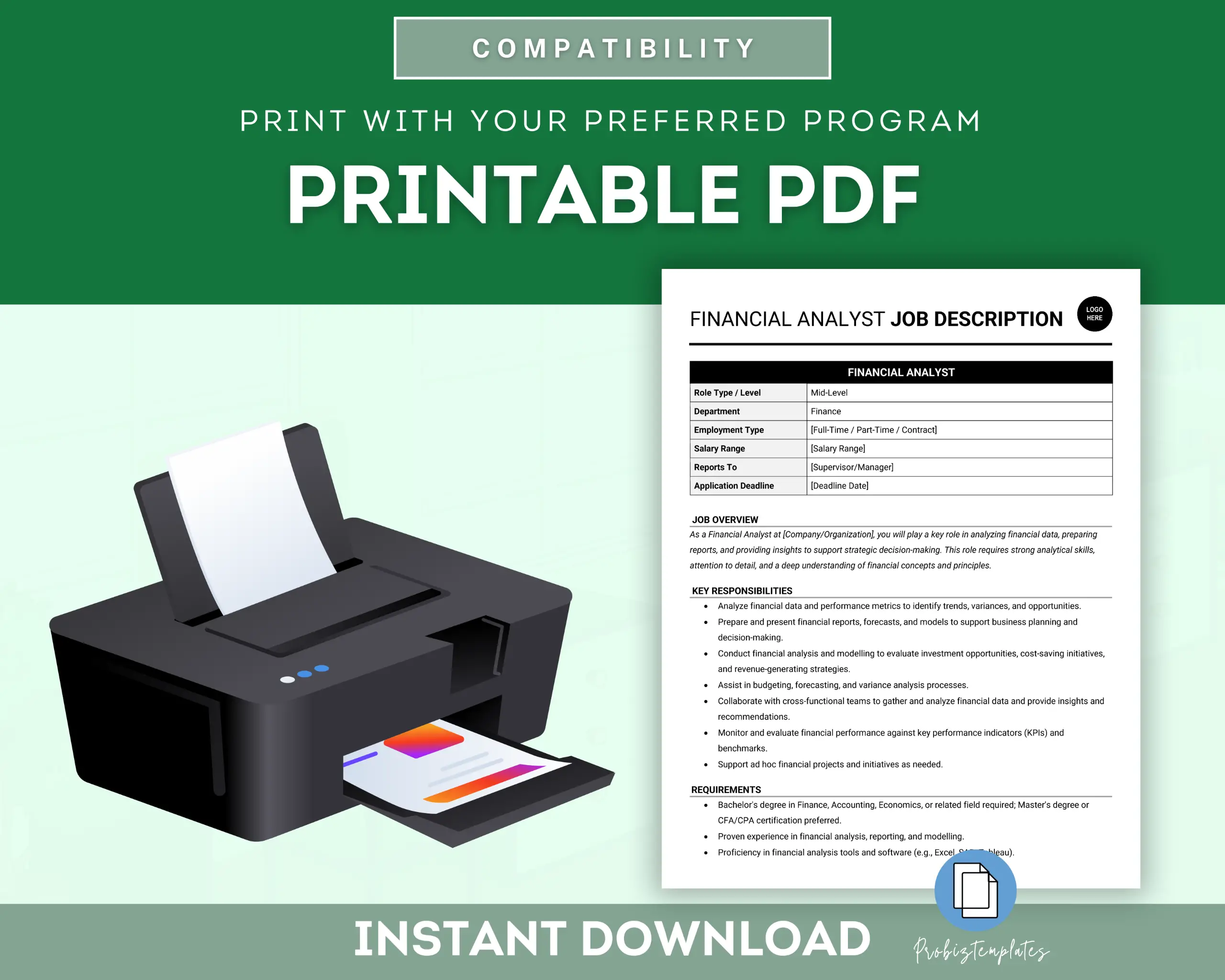 Financial Analyst Job Description Template | ProBizTemplates
