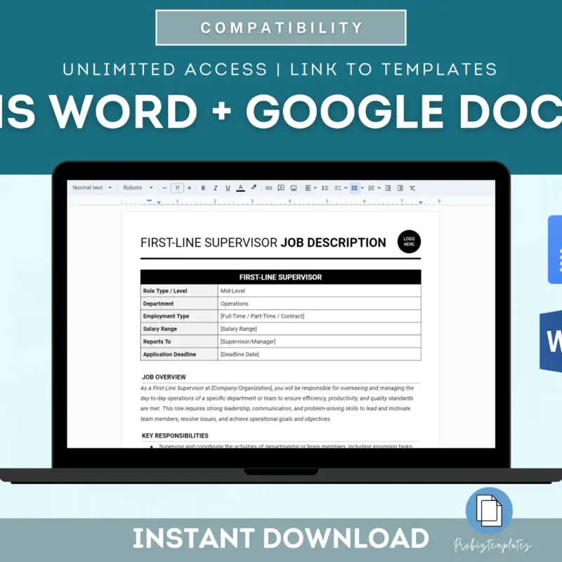 First-Line Supervisor Job Description Template | ProBizTemplates