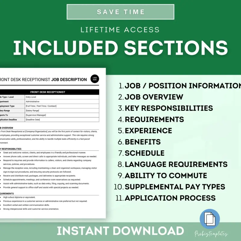 Front Desk Receptionist Job Description Template | ProBizTemplates