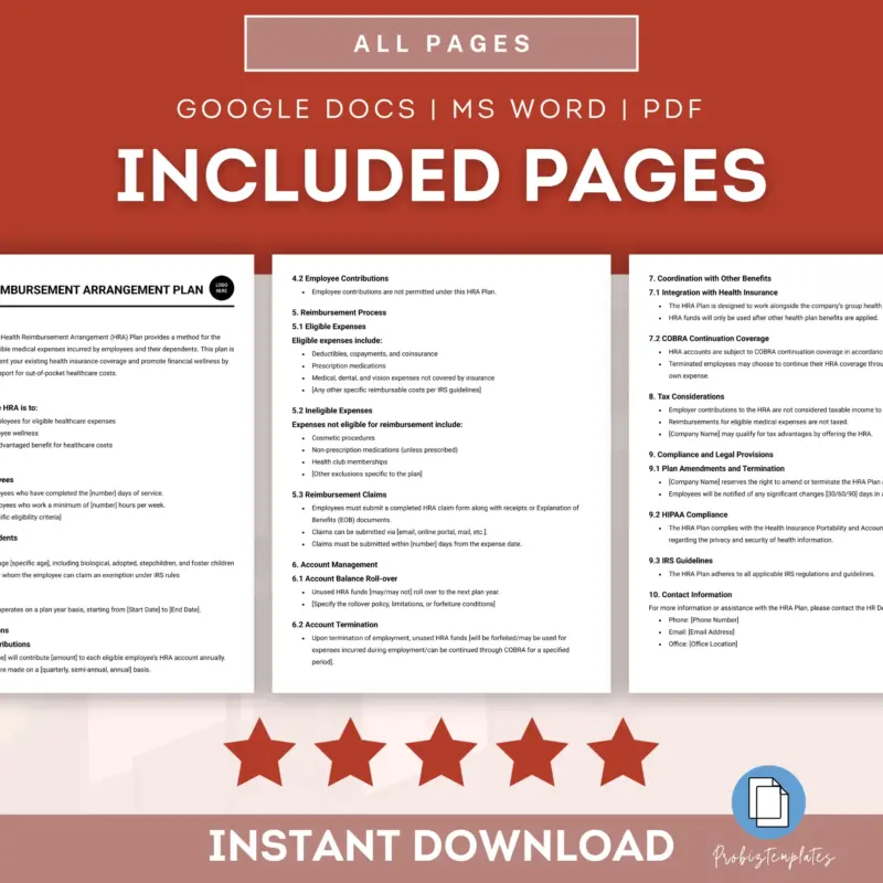 Health Reimbursement Arrangement Plan (HRA) Template | ProBizTemplates