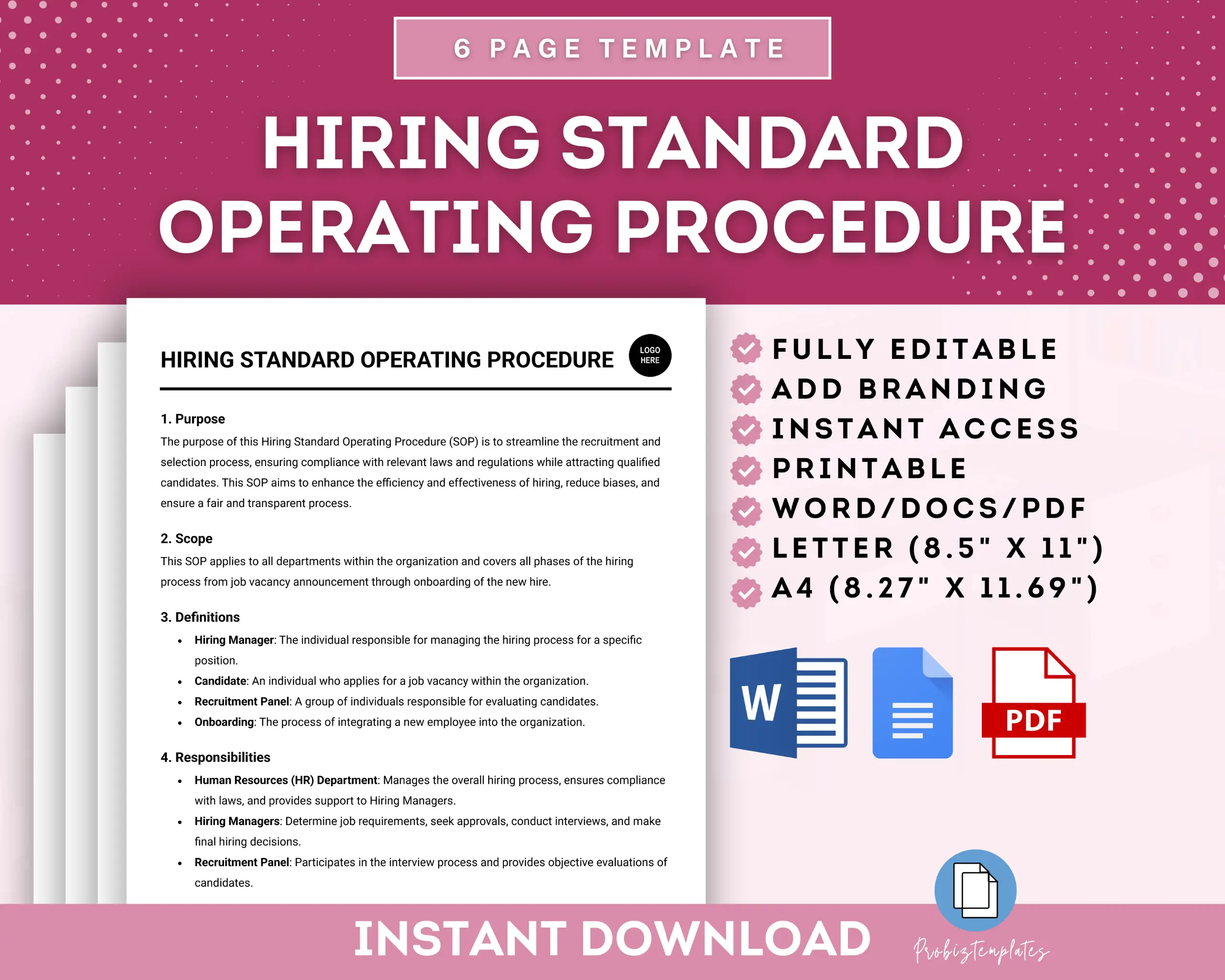 Hiring Standard Operating Procedure Template | ProBizTemplates