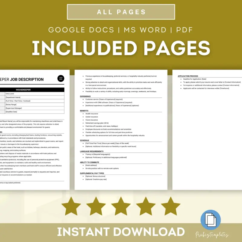 Housekeeper Job Description Template | ProBizTemplates