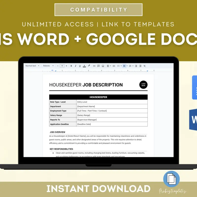 Housekeeper Job Description Template | ProBizTemplates